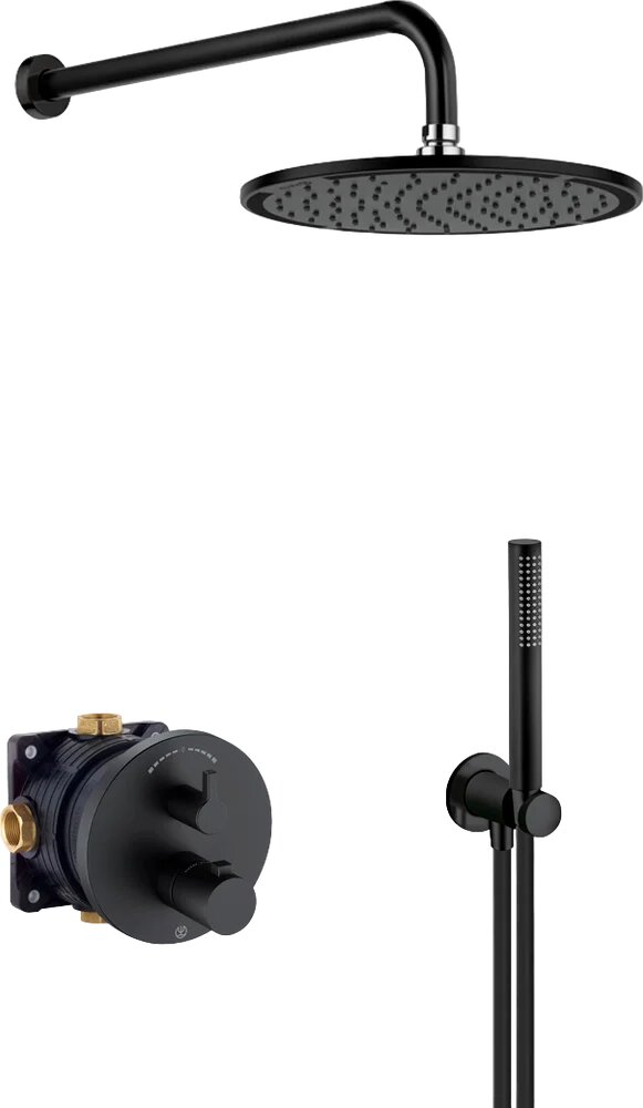 Душевой комплект Kludi Nova Fonte 208313915 4 в 1, встраиваемый, с внутренней частью в комплекте, со смесителем, с тропическим душем, латунный, черный, матовый, душевая система