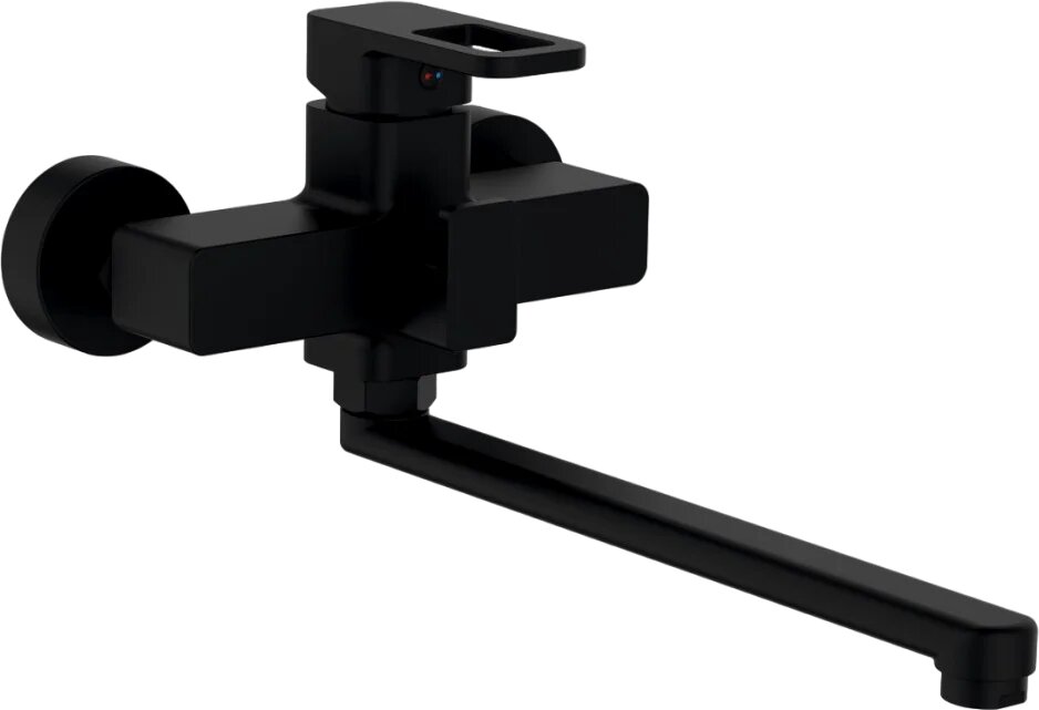 Смеситель с длинным изливом для ванны D-lin D147366-A с душевым гарнитуром, поворотный, металлический, черный, матовый, смеситель для ванны с душем, рычажный, с настенным держателем