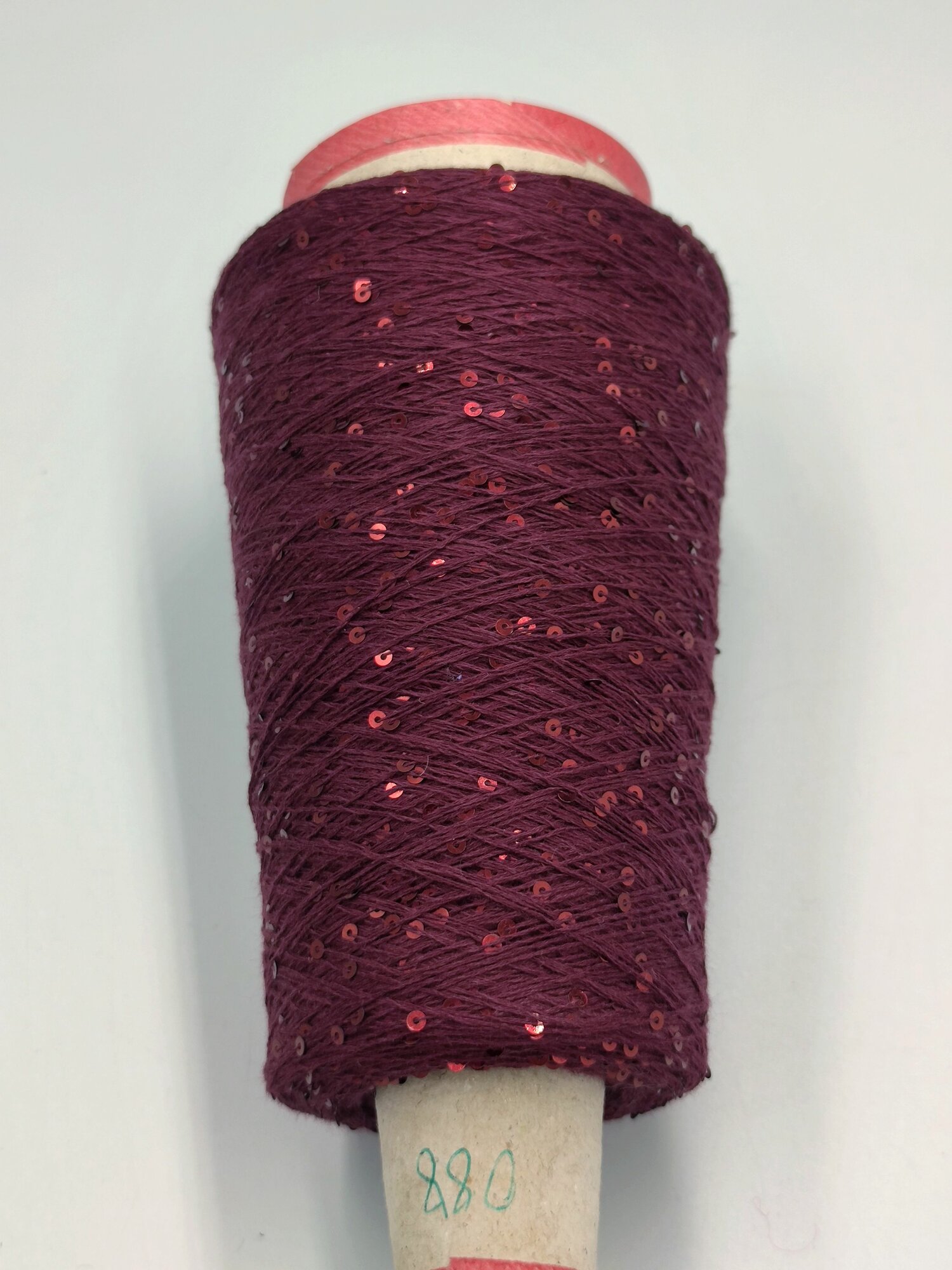 Пряжа Пайетки 3мм на хлопке (раффинато) 088 бордо (красно-коричневый)(200г) с20в