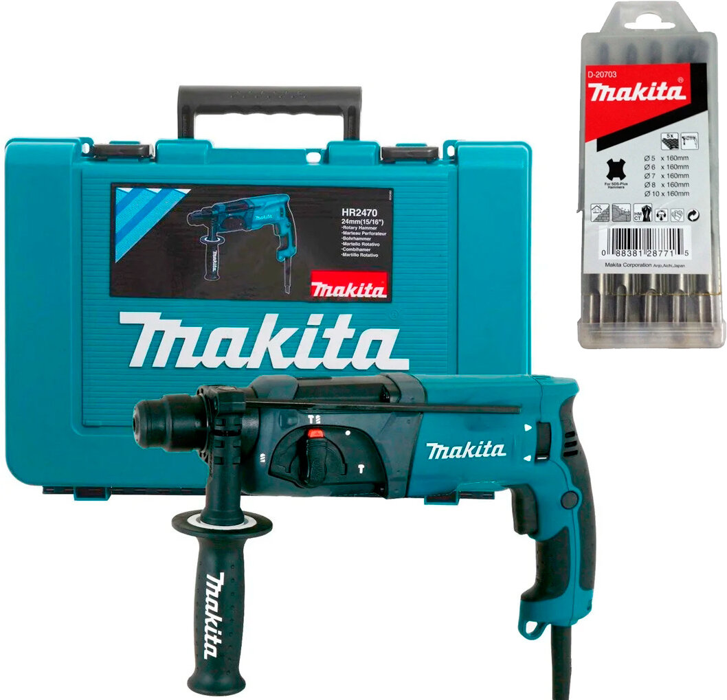 Перфоратор электрический Makita HR2470X20 (780 Вт, 4500 ударов/мин, энергия удара: 2.7 Дж, 1100 об/мин)