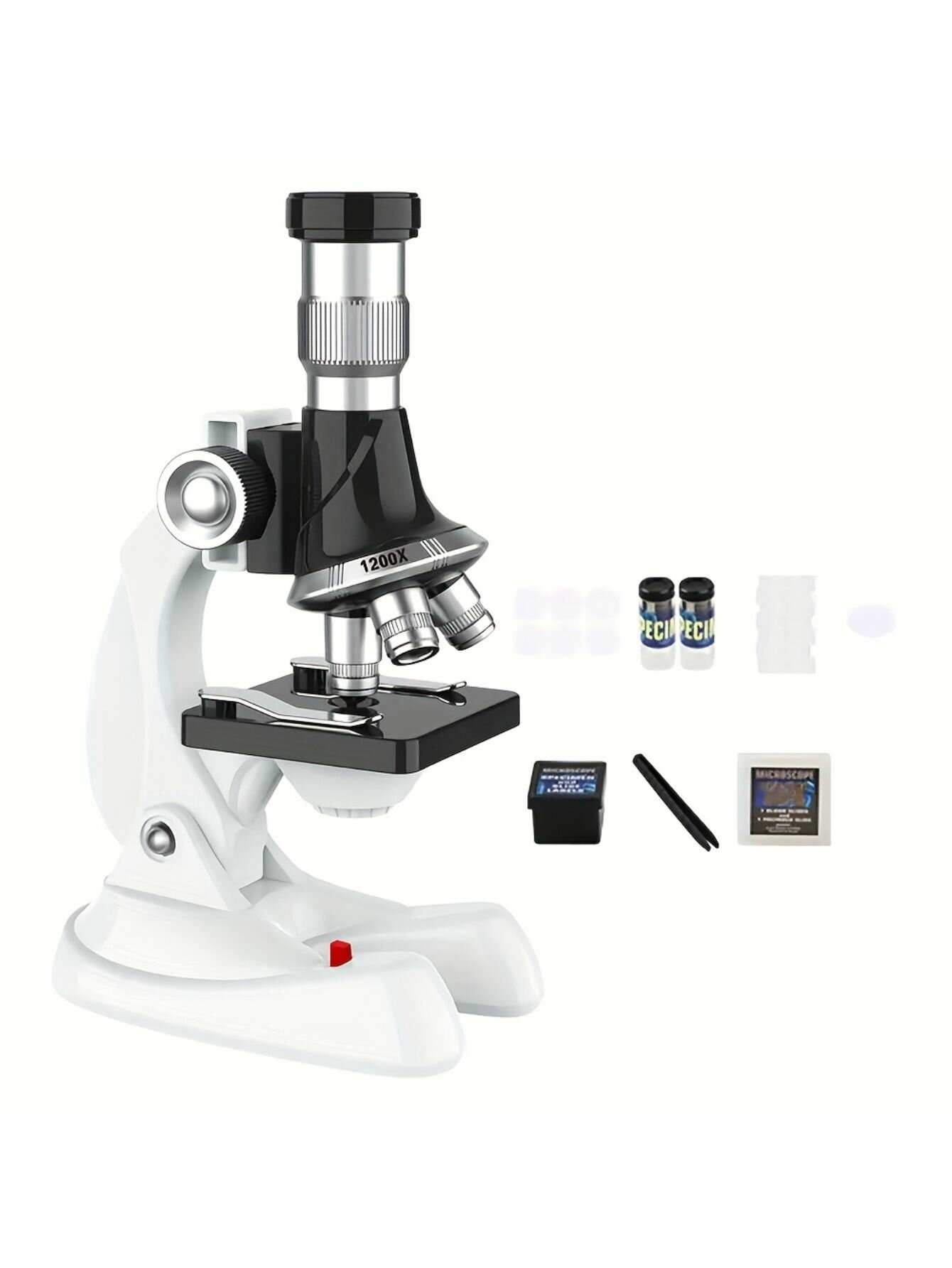 Настольный микроскоп научно-образовательный: 1200X, с аксессуарами, чёрно-белый, для дома/класса, набор для подростков, подарок на День ребенка/день рождения
