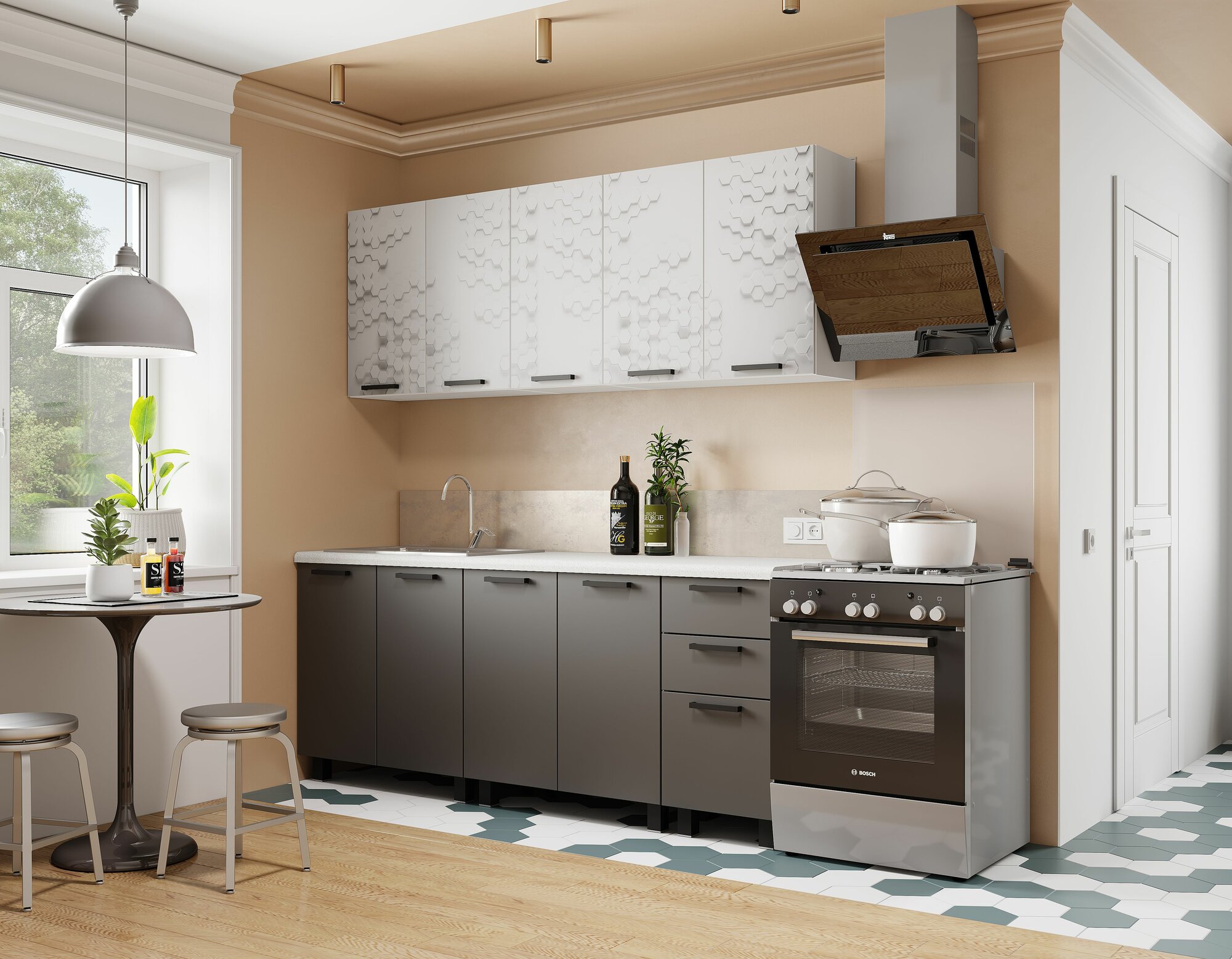 Кухня "3D Техно" Белый/F02 (БТС)