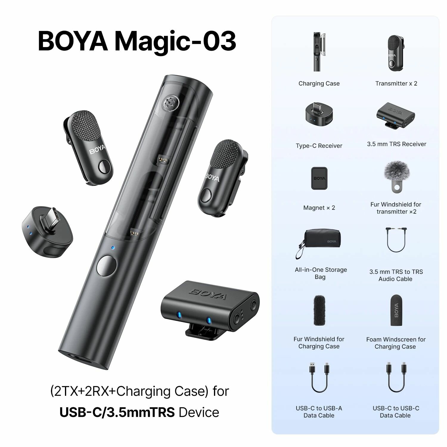 BOYA Magic 03 Беспроводной петличный микрофон для камеры телефона iPhone Android USB-C
