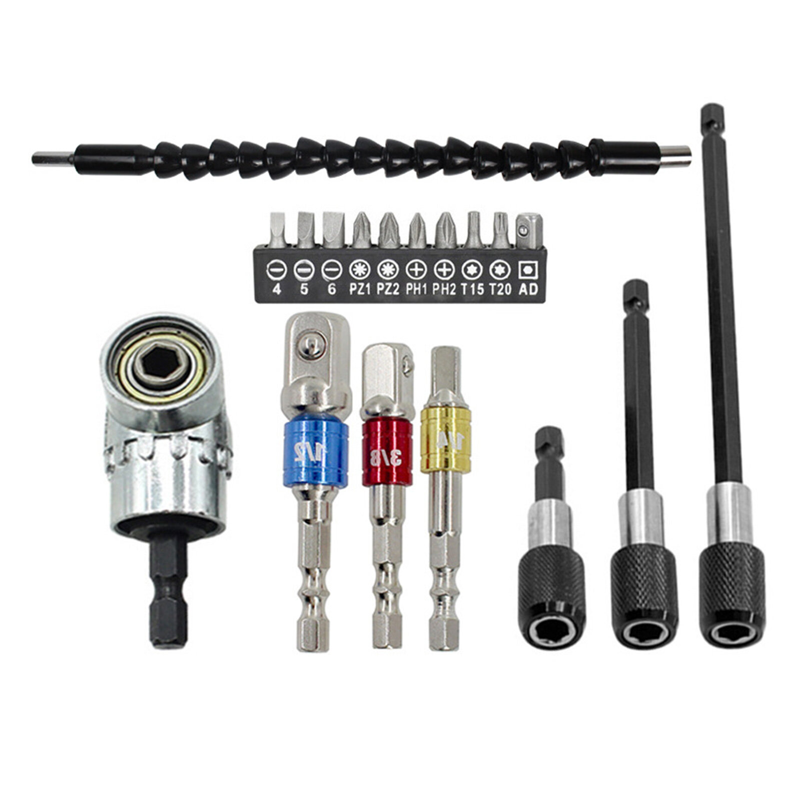 18шт Гибкий Набор Удлинителей Сверл С Насадкой Для Сверла под Прямым Углом 105 Поворотное Шарнирное Гнездо 1/4 3/8 1/2 Дюйма С Шестигранной Головкой Гнездо Адаптера Гибкое Удлинительное Сверло Отвертка
