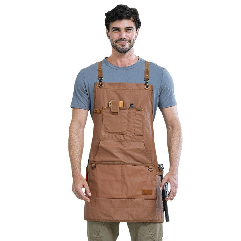 Прочный холщовый фартук для мужчин с регулируемыми лямками, многокарманные фартуки для парикмахеров, художников, мастеров по дереву и ремесленников, рабочая одежда с логотипом на заказ для салонов красоты, студий и мастерских