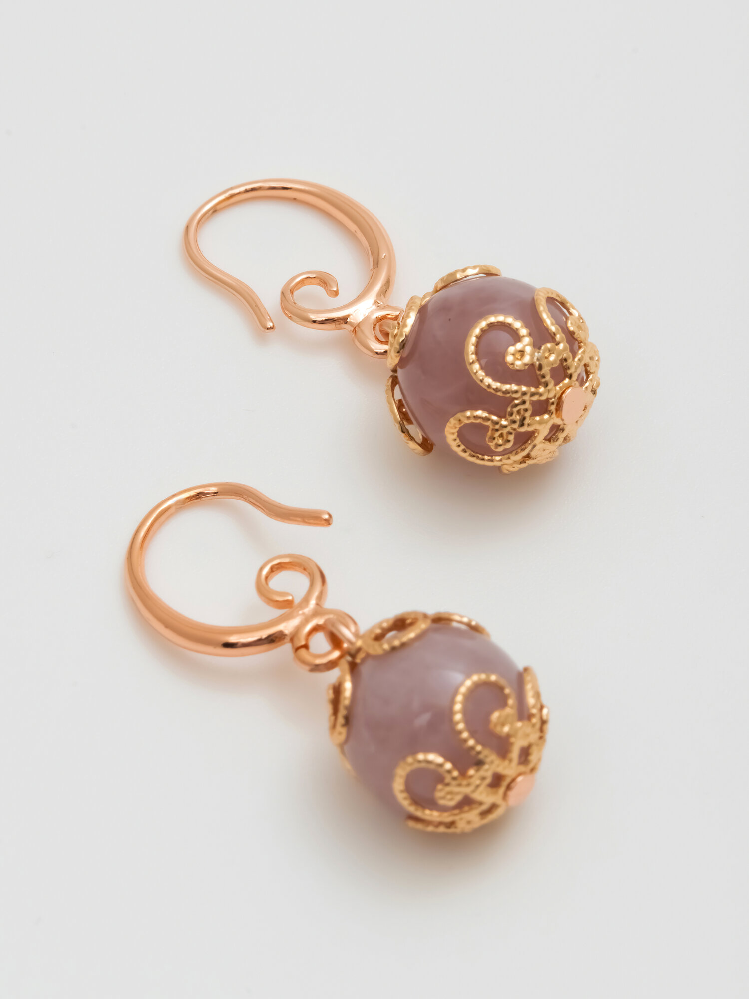 Серьги, розовый кварц
