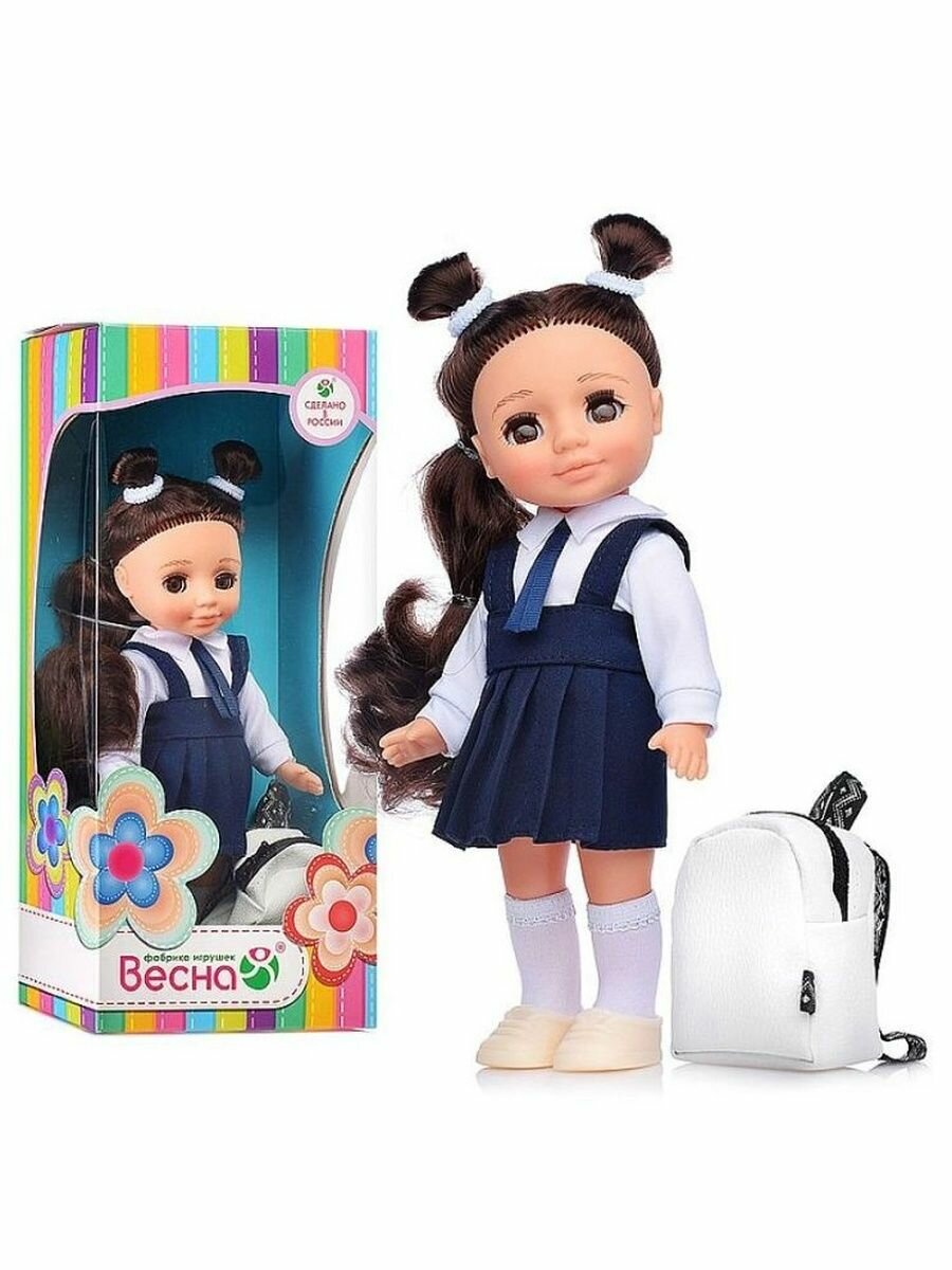 Кукла Весна "Первоклассница Ася" в синем, высота 26 см, в коробке 34x15x10 см. (арт. В4451)
