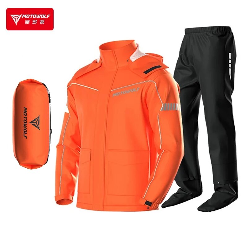 Водонепроницаемый мотоциклетный дождевик для мужчин, светоотражающая ветрозащитная куртка и брюки, костюм для мотоцикла с разрезом, Размеры M, L, XL, XXL, L, Оранжевый, Унисекс