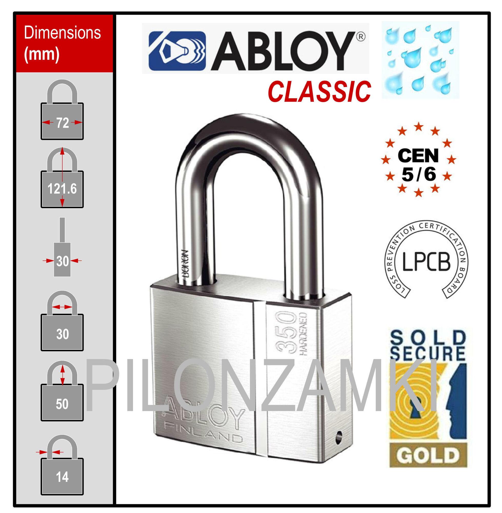 ABLOY PL350/50C (CLASSIC) Навесной замок из закалённой стали