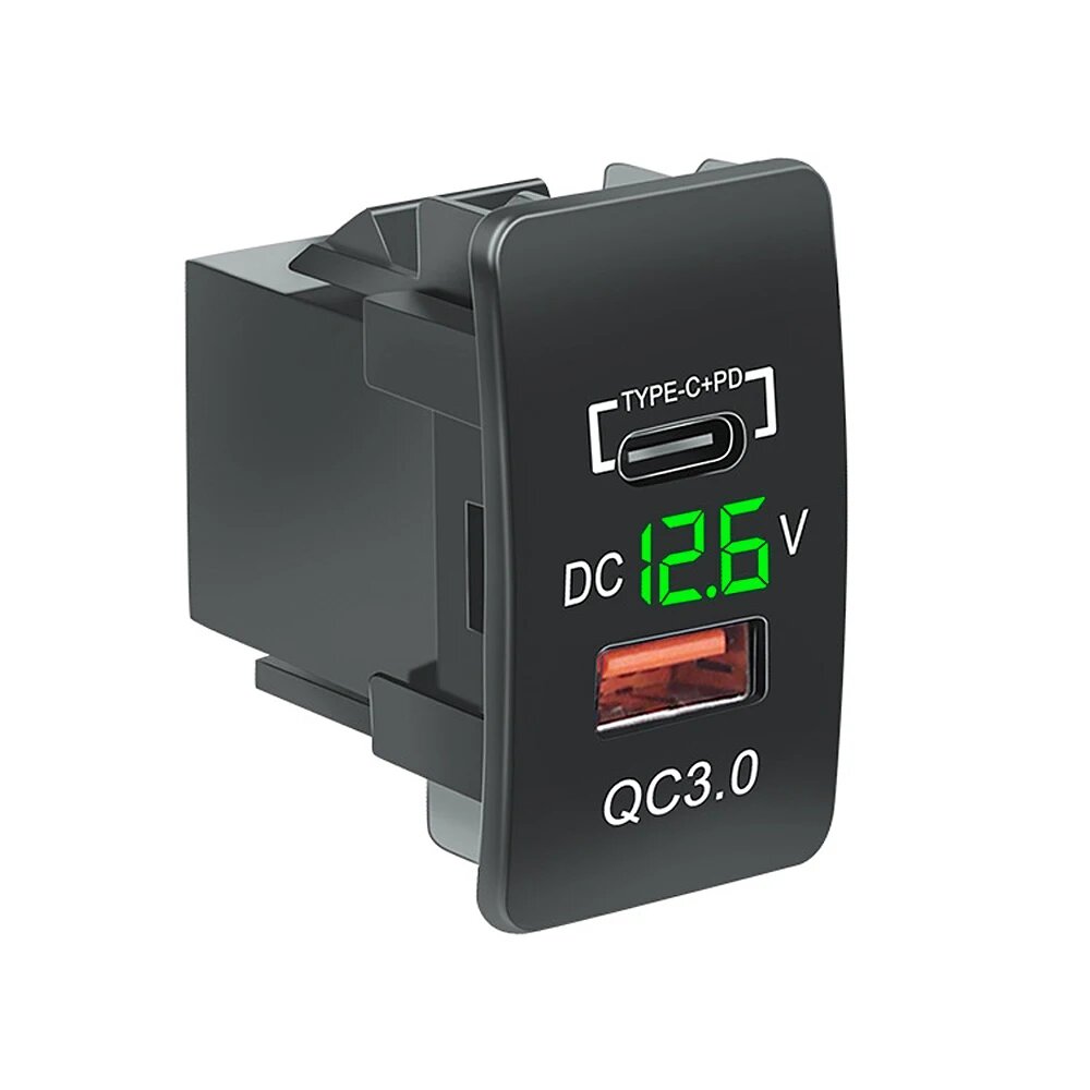 Автомобильное зарядное устройство 12 В-24 В QC3.0 Type C PD со светодиодной розеткой вольтметра Водонепроницаемый USB-порт для зарядки для Honda Old Style Modify, GR-1 no cable