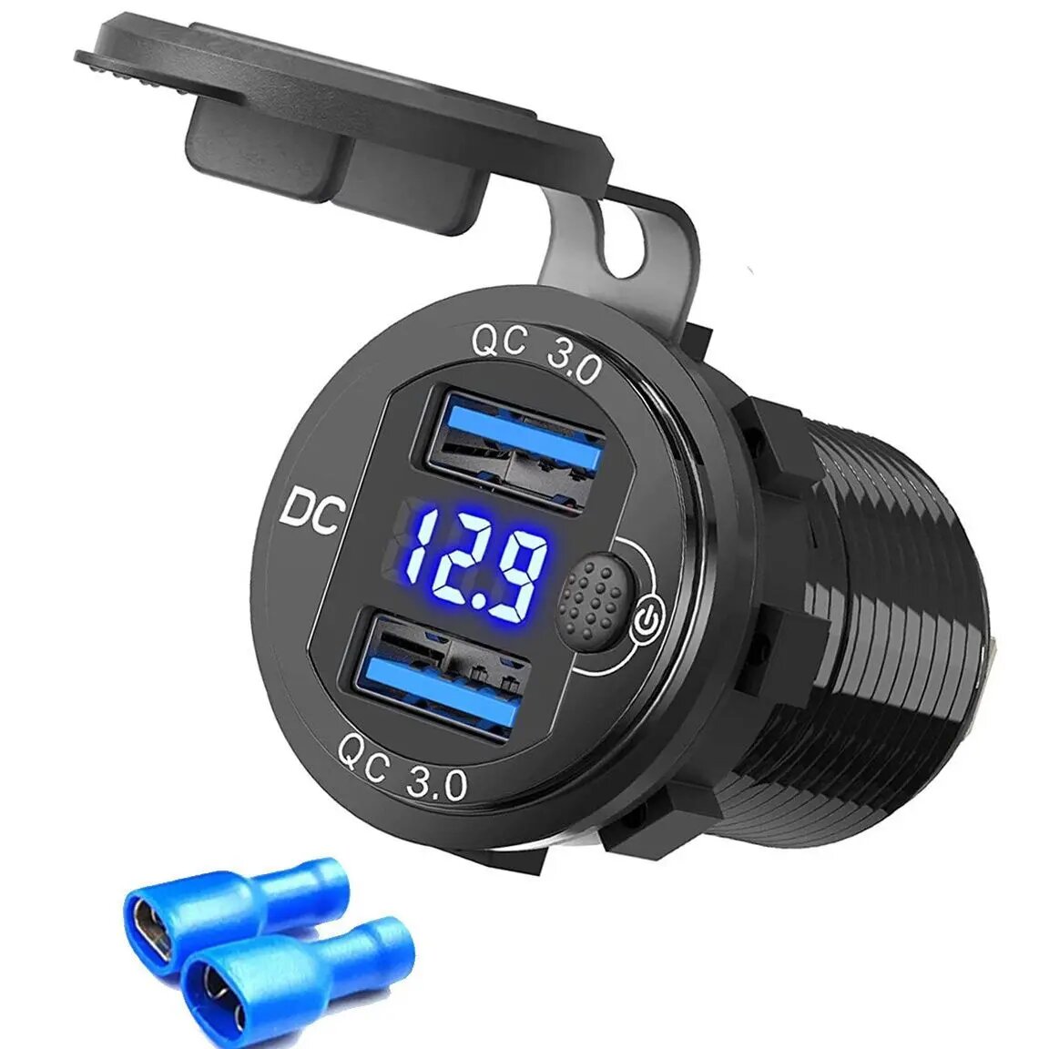 QC3.0 USB Автомобильное зарядное устройство с двумя портами, автомобильная USB-розетка, быстрая зарядка со стандартным цифровым вольтметром, дисплей, переключатель для автомобилей, лодок, моторов, 1pc
