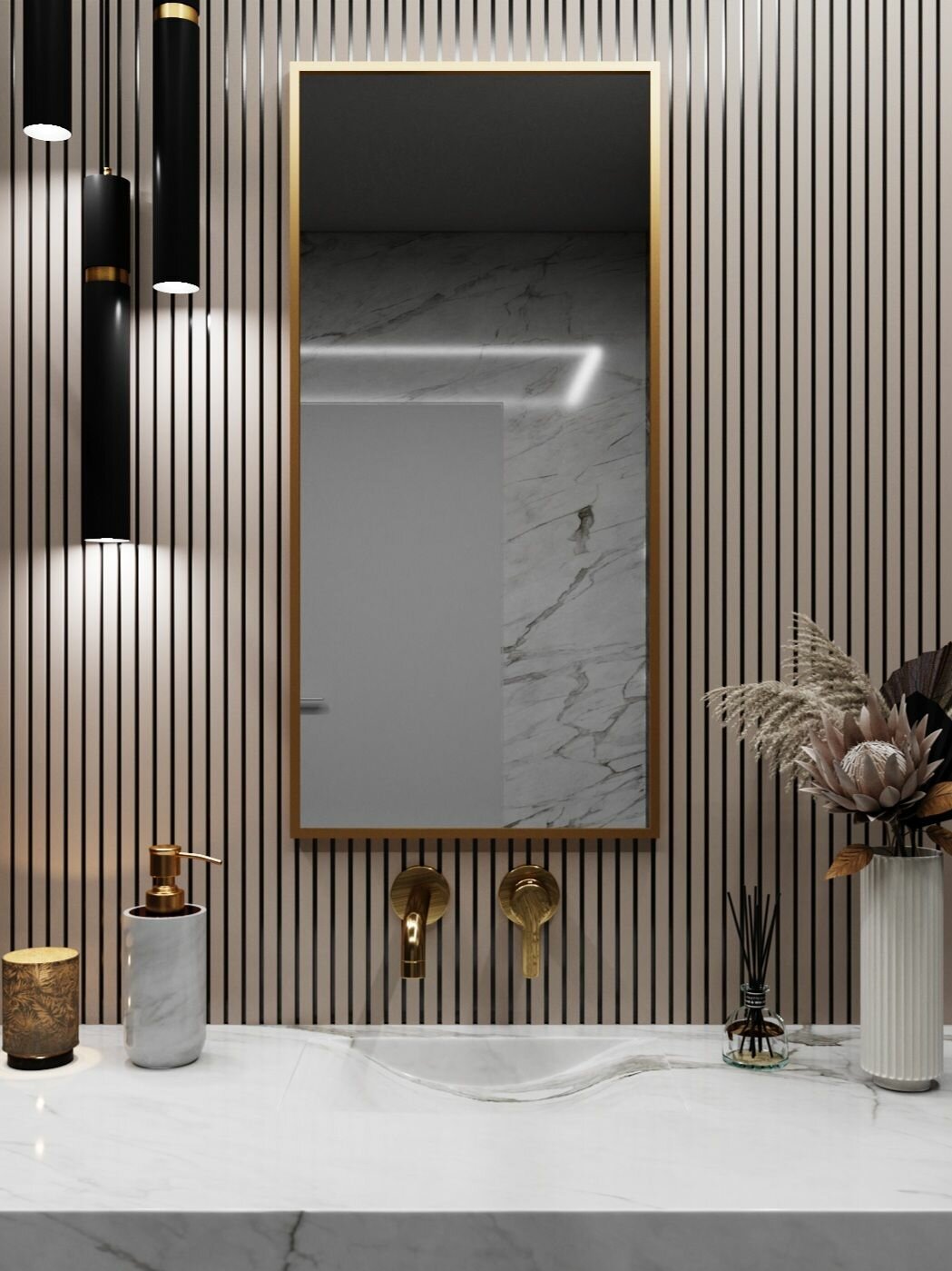 Зеркало настенное 80х40 см. BLX MIRROR в ванную в алюминиевой раме, Золотое