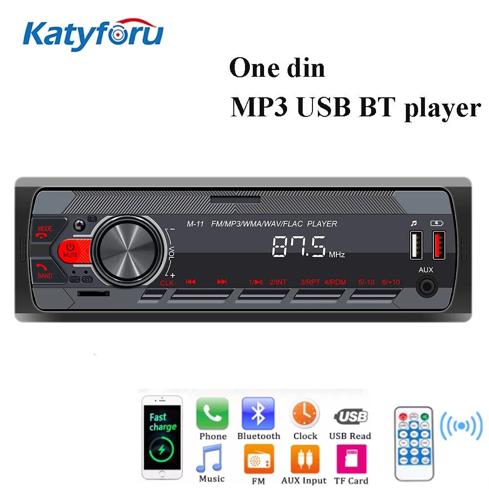 Автомагнитола 1 Din, Автомобильный мультимедийный стереоприемник, Usb, Aux In TF, BT, FM, mp3-плеер с фиксированной панелью, цветное освещение