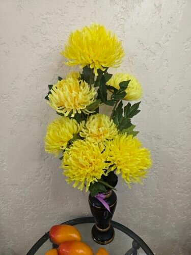 Искусственные цветы Holodilova "Хризантема", текстиль, 70см, желтые, 1 шт.