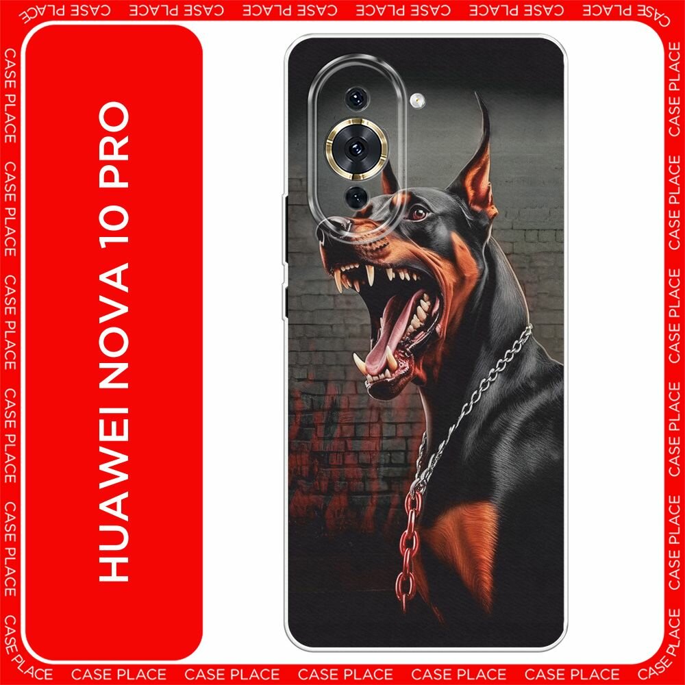 Чехол на Huawei Nova 10 Pro / Хуавей Нова 10 Про с принтом "Доберман с цепью"