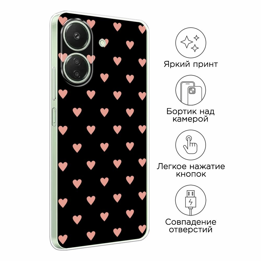 Чехол на Xiaomi Redmi 13C/Poco C65 / Сяоми Редми 13C/Поко С65 с принтом "Розовые сердечки" — фото 1