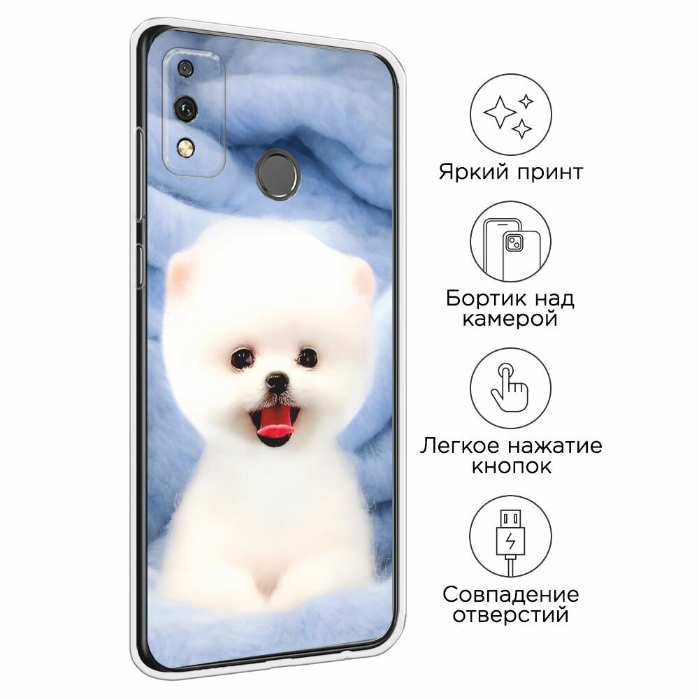 Чехол на Honor 9X Lite / Хонор 9X Лайт с принтом Белый пёсик — фото 1