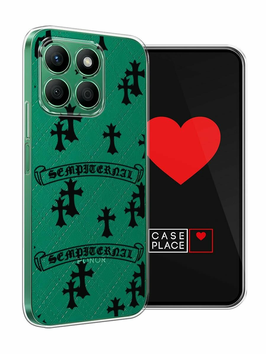 Чехол на Honor X8B / Хонор X8B с принтом "Кресты паттерн чёрный", прозрачный — фото 1