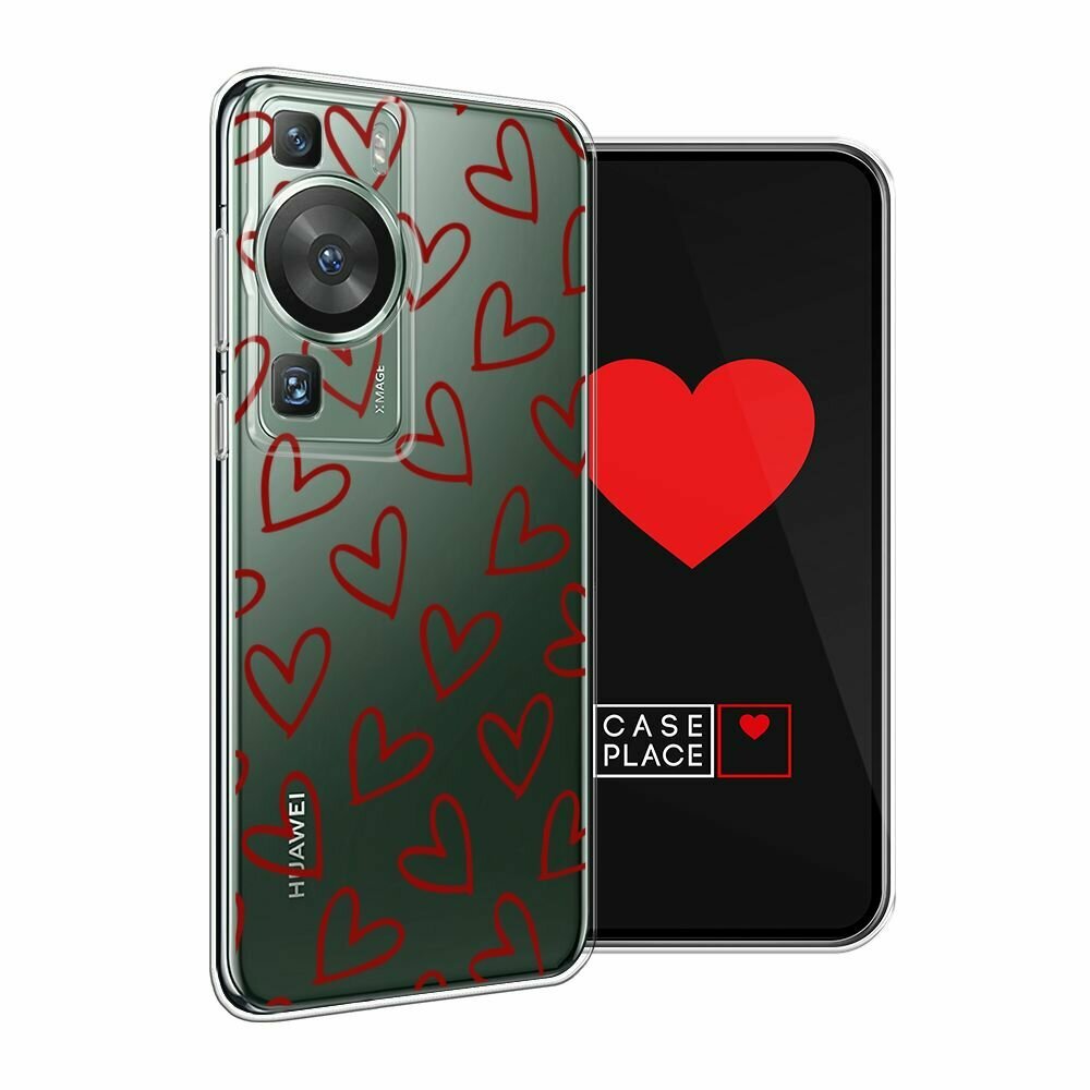 Чехол на Huawei P60/P60 Pro / Хуавей P60/P60 Про с принтом "Little hearts doodles 2 - 14 февраля", прозрачный — фото 1
