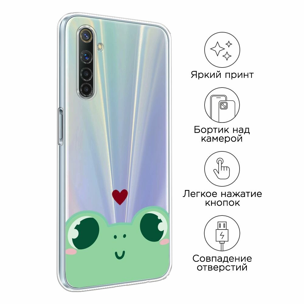 Чехол на Realme 6 / Реалми 6 с принтом "Влюблённая лягушка - 14 февраля", прозрачный — фото 1