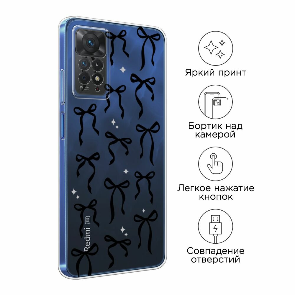 Чехол на Xiaomi Redmi Note 11E Pro / Сяоми Редми Нот 11E Pro Про с принтом "Black bows", прозрачный — фото 1