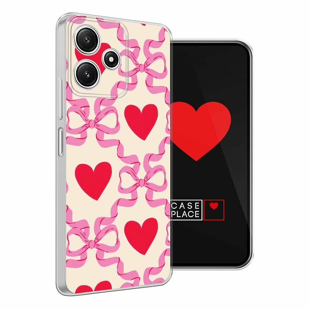 Чехол на Xiaomi Redmi 12 5G / Сяоми Редми 12 5G с принтом "Hearts and ribbons 1 - 14 февраля" — фото 1