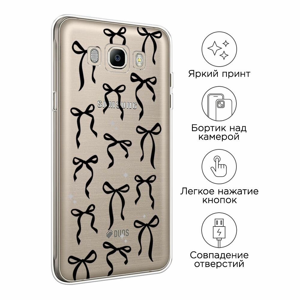 Чехол на Samsung Galaxy J7 2016 / Самсунг Галакси Джей 7 2016 с принтом "Black bows", прозрачный — фото 1