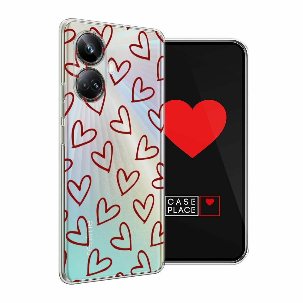 Чехол на Realme 10 Pro+ / Реалми 10 Про+ с принтом "Little hearts doodles 2 - 14 февраля", прозрачный — фото 1