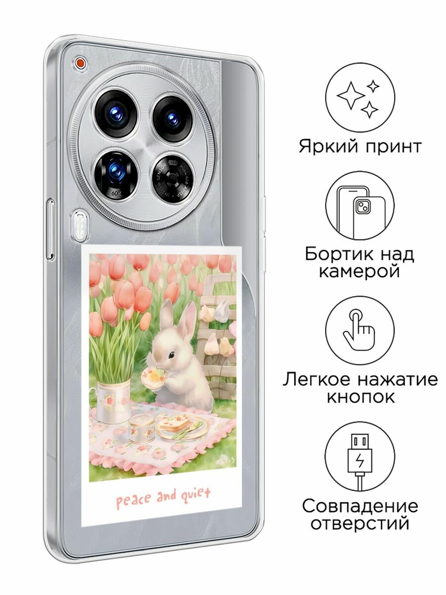 Чехол на Tecno Camon 30 Premier / Текно Камон 30 Премьер с принтом "Кролик на пикнике", прозрачный — фото 1