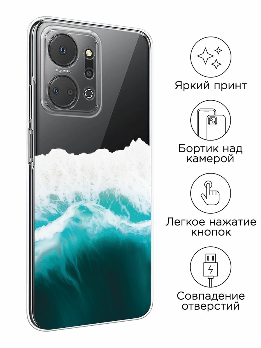 Чехол на Honor X7A/X7A Plus / Хонор Х7А/Х7А Плюс с принтом "Большая волна", прозрачный — фото 1