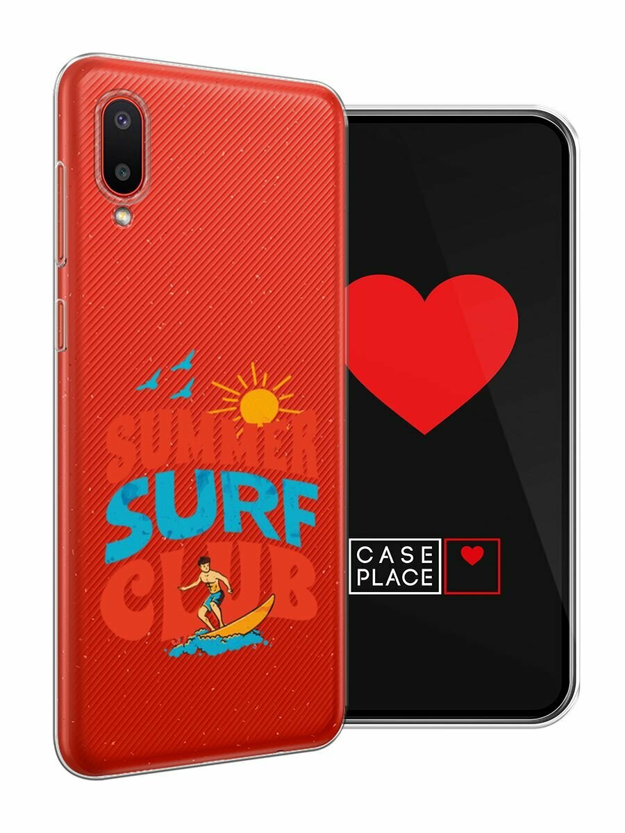 Чехол на Samsung Galaxy A02 / Самсунг Галакси А02 с принтом "Summer surf club", прозрачный — фото 1