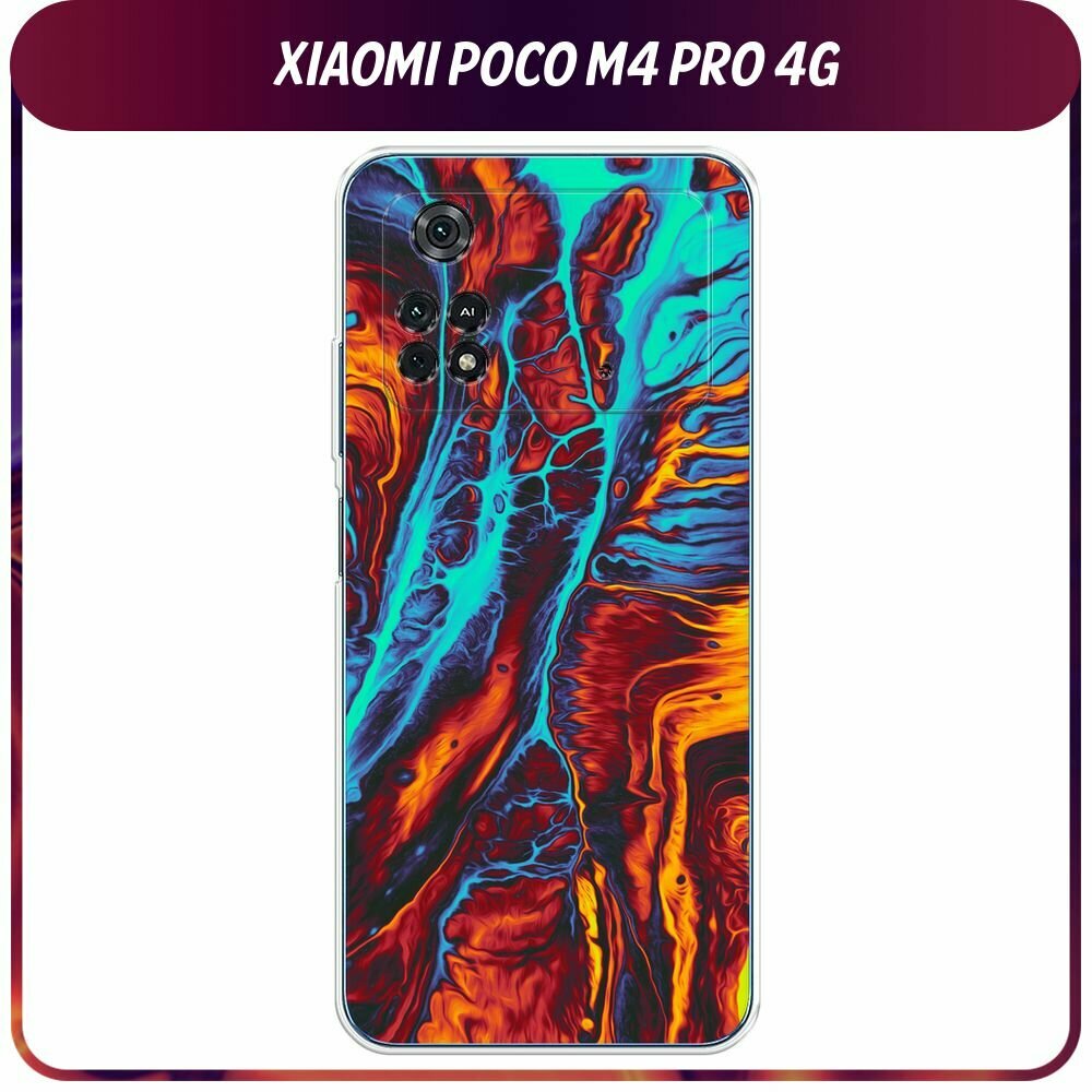Чехол на Xiaomi Poco M4 Pro 4G / Сяоми Поко M4 Про 4G с принтом Желто-голубой флюид