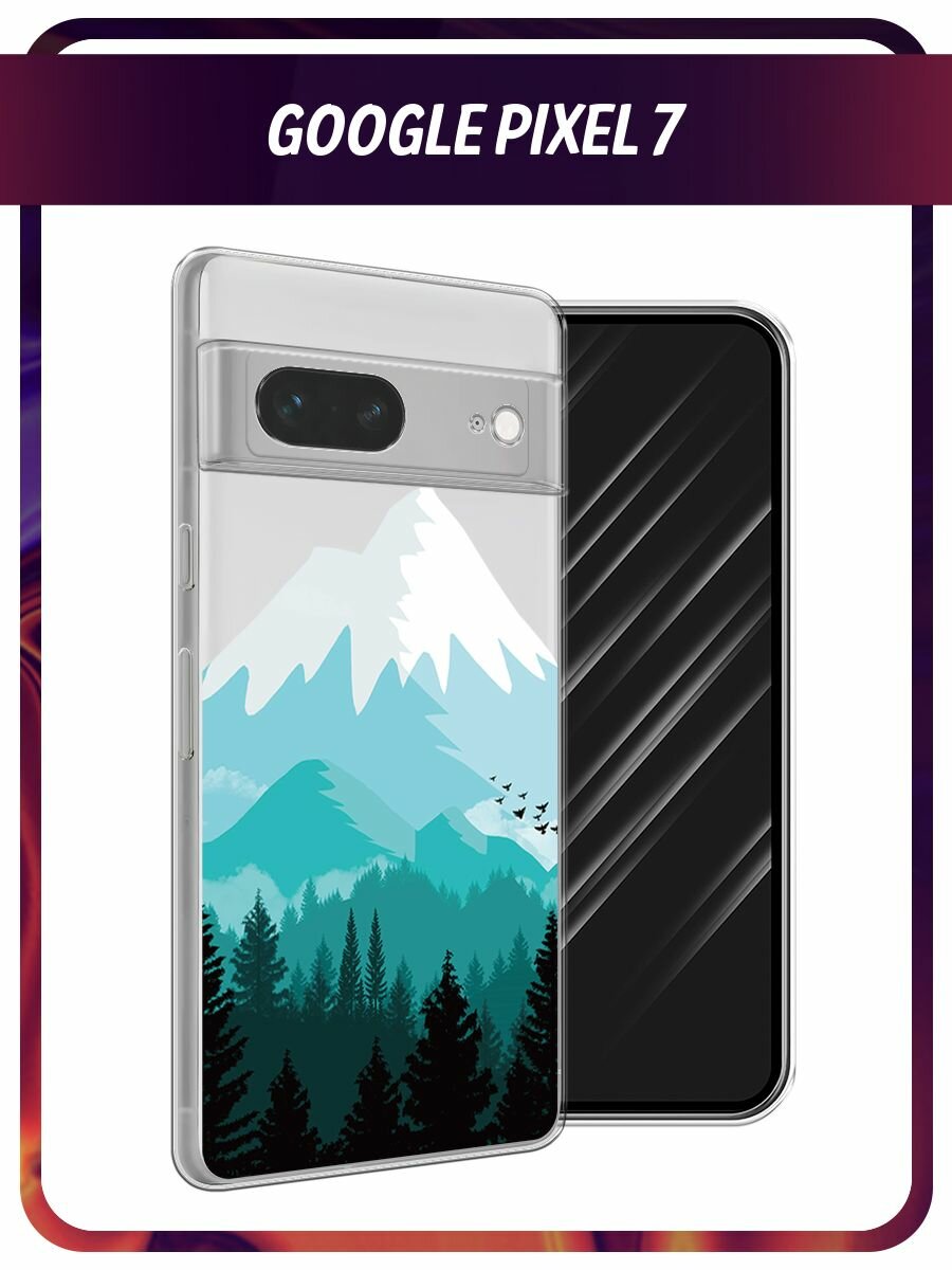 Чехол на Google Pixel 7 / Гугл Пиксель 7 с принтом "Синяя снежная гора", прозрачный
