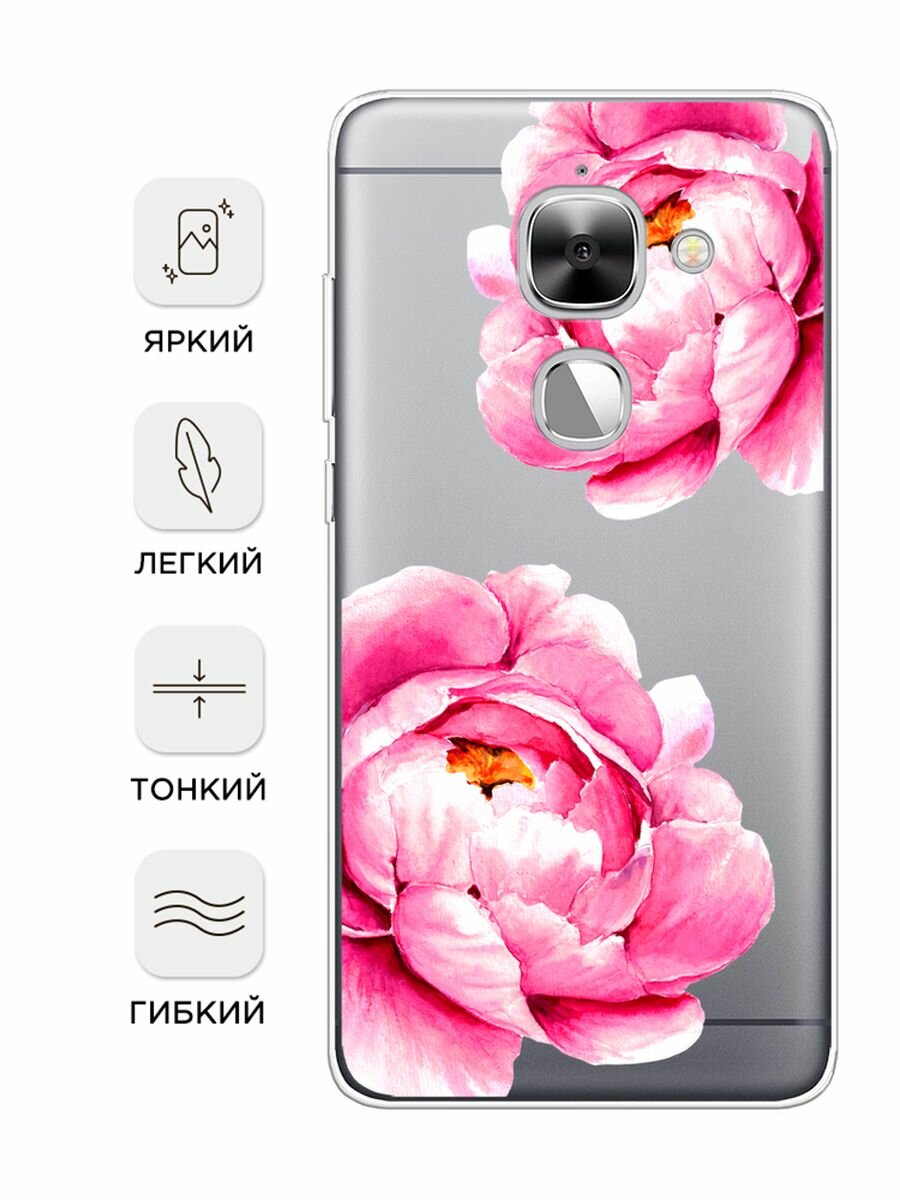 Чехол на LeEco Le 2/2 pro / Лееко Ле 2/2 про с принтом "Open peonies", прозрачный — фото 1