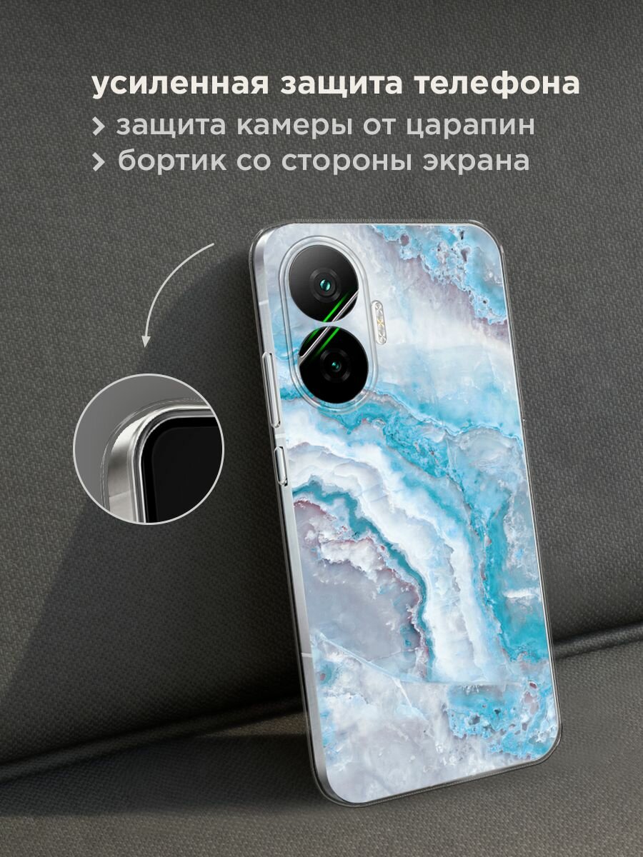 Силиконовый чехол на Poco F7 / Поко F7 с принтом "Нежно-голубой мрамор" — фото 1