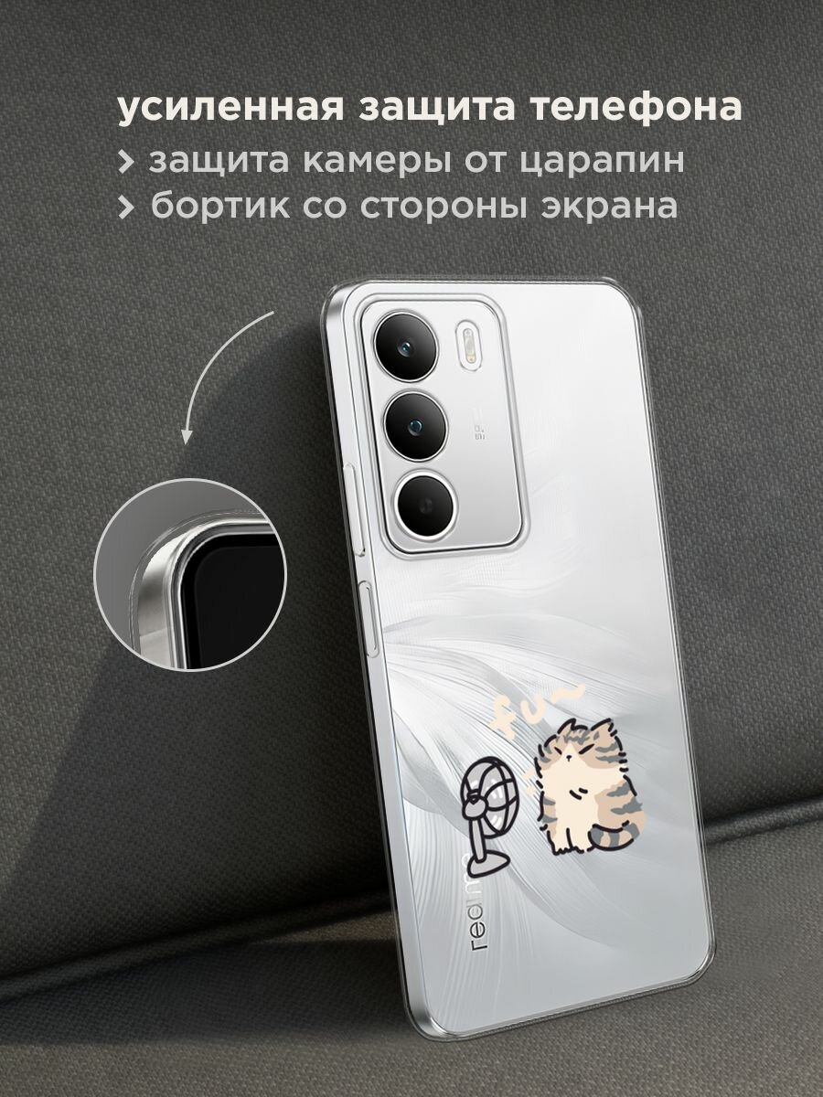 Чехол на Realme C71/P3 Lite 4G / Реалми С71/P3 Лайт 4G с принтом "Котик с вентилятором", прозрачный — фото 1
