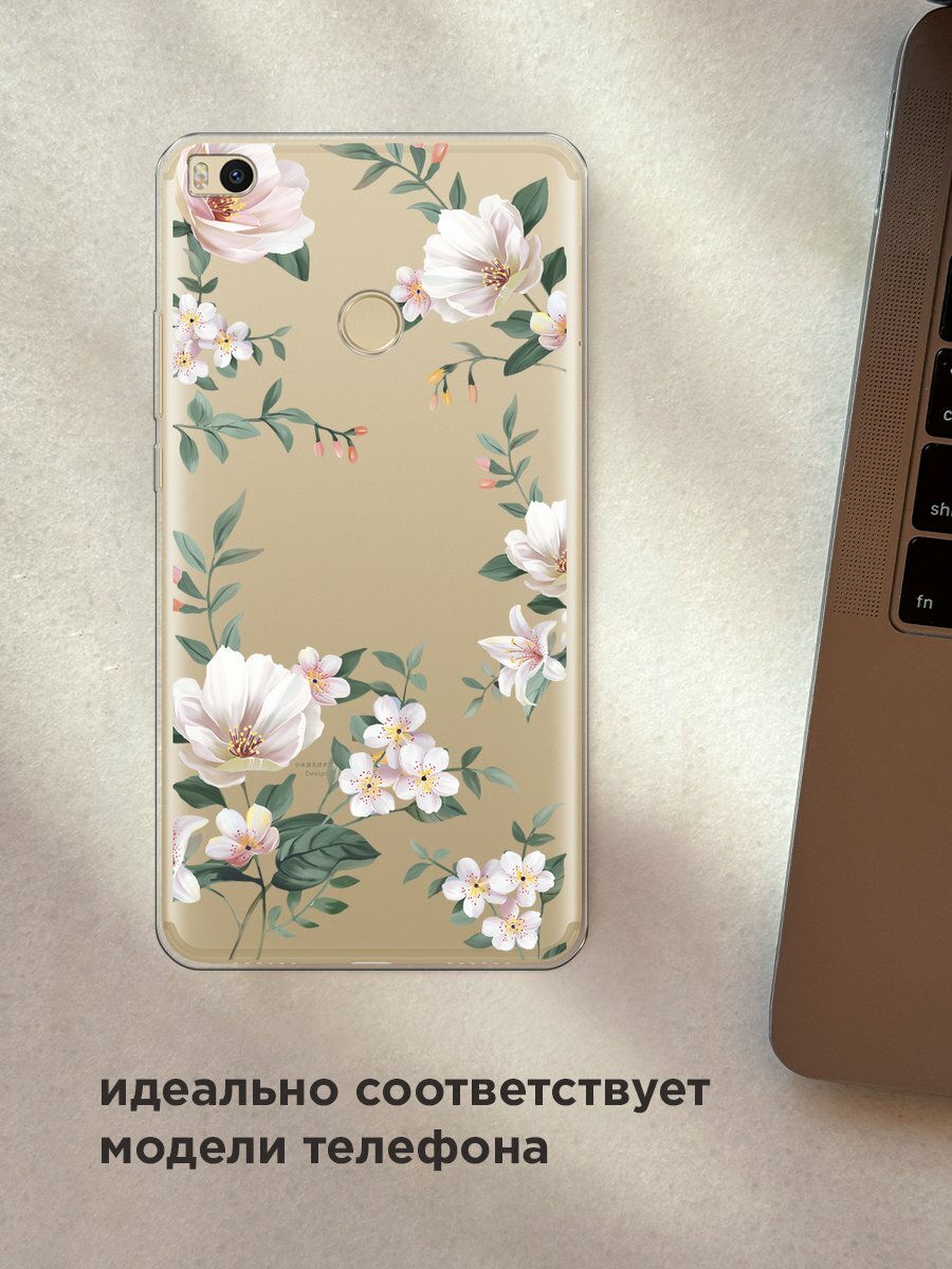Чехол на Xiaomi Mi Max 2 / Сяоми Ми Макс 2 с принтом "Beautiful white flowers", прозрачный — фото 1