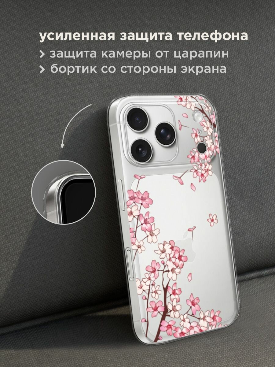 Чехол на Apple iPhone 17 Pro Max / Айфон 17 Про Макс с принтом "Ветви сакуры 1", прозрачный — фото 1