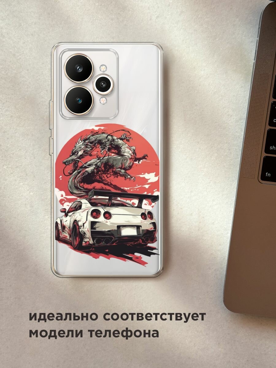 Чехол на Realme 15 / Реалми 15 с принтом "Car and dragon", прозрачный — фото 1