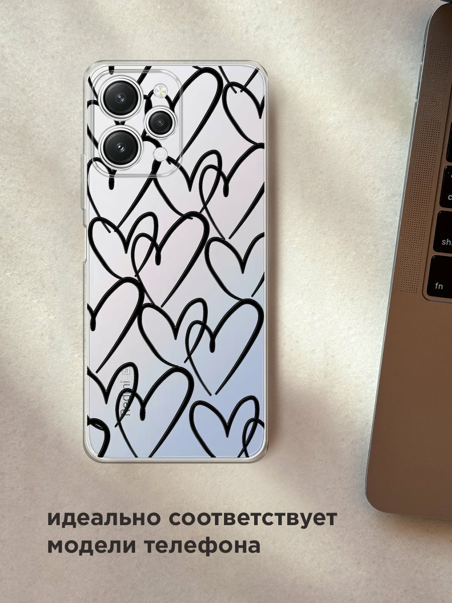 Чехол на Xiaomi Redmi 12 5G / Сяоми Редми 12 5G с принтом "Hearts doodle black 1" — фото 1
