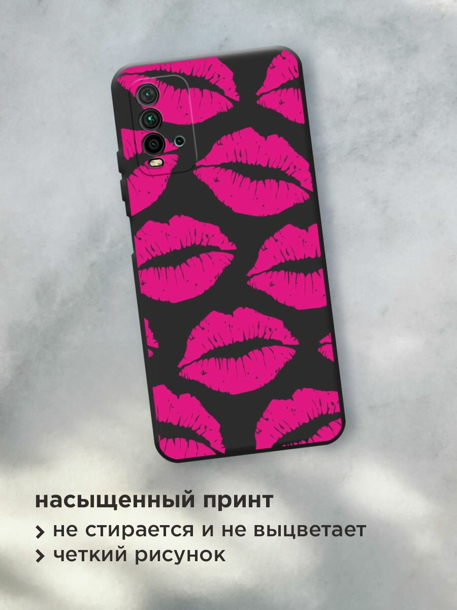 Чехол на Xiaomi Redmi 9T / Редми 9Т с принтом "Ярко-розовая помада паттерн" — фото 1