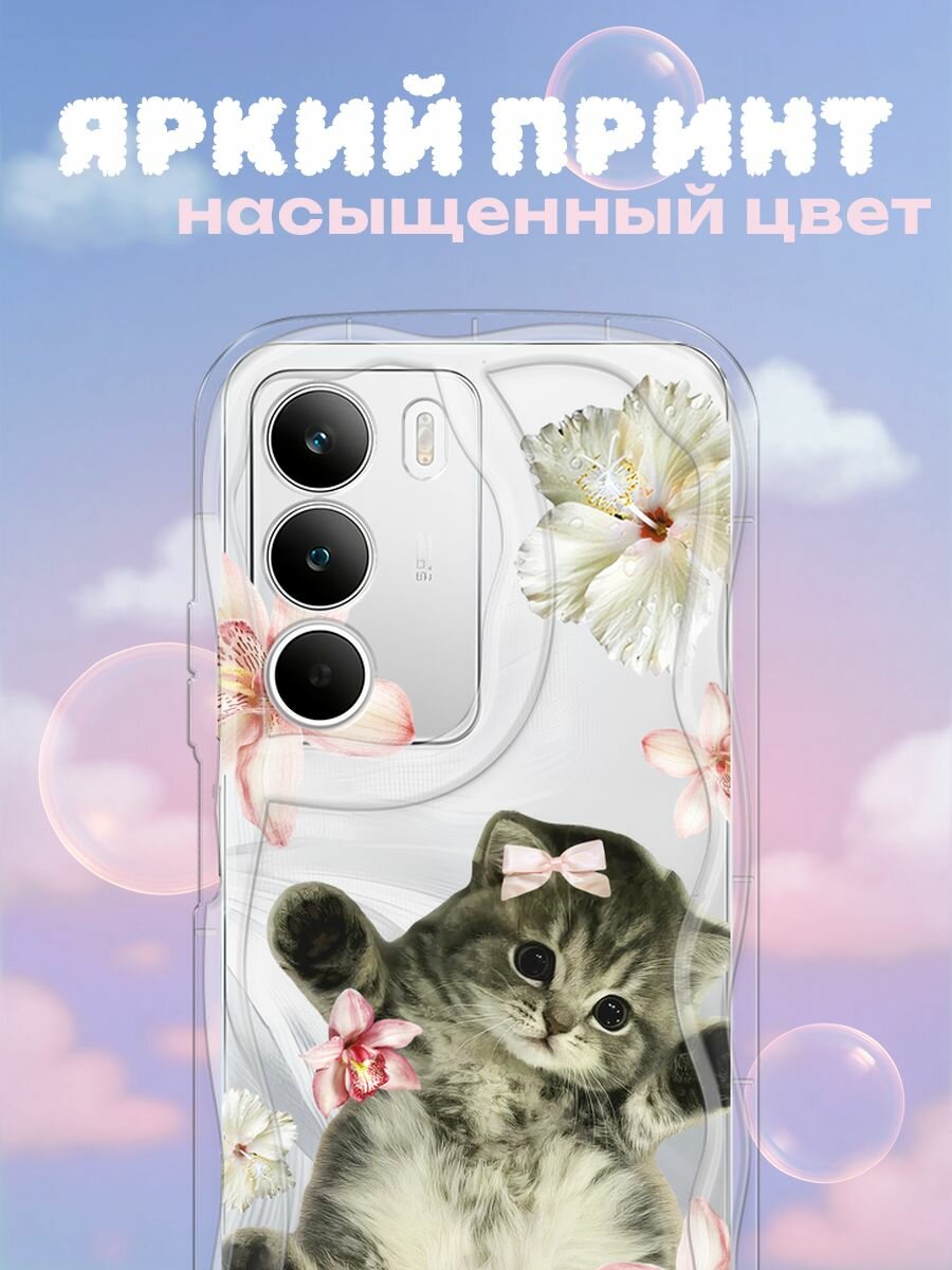 Чехол на Realme C71/P3 Lite 4G / Реалми С71/P3 Лайт 4G/P3 Лайт 4G с принтом "Котенок в цветах" — фото 1
