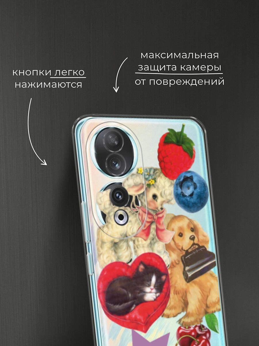 Чехол на Honor 90 / Хонор 90 с принтом "Милые стикеры", прозрачный — фото 1