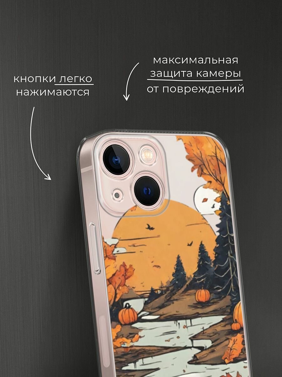 Чехол на Apple iPhone 13 mini / Айфон 13 мини с принтом "Осенний лесной уголок", прозрачный — фото 1