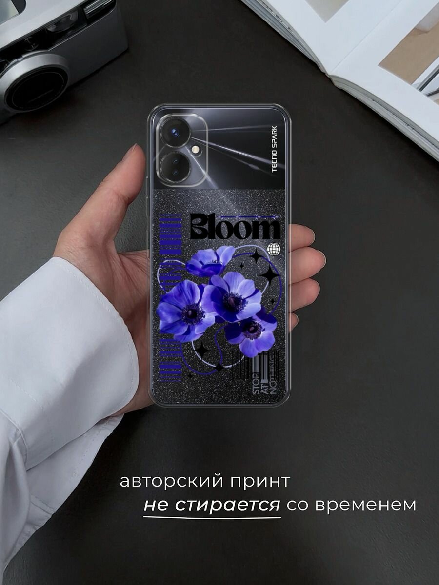 Чехол на Tecno Spark 9 Pro / Техно Спарк 9 Про с принтом "Завораживающие анемоны", прозрачный — фото 1