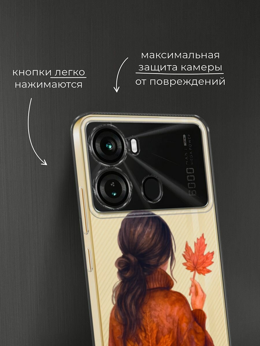 Чехол на Itel P40 / Ител P40 с принтом "Девушка с опавшим листом", прозрачный — фото 1