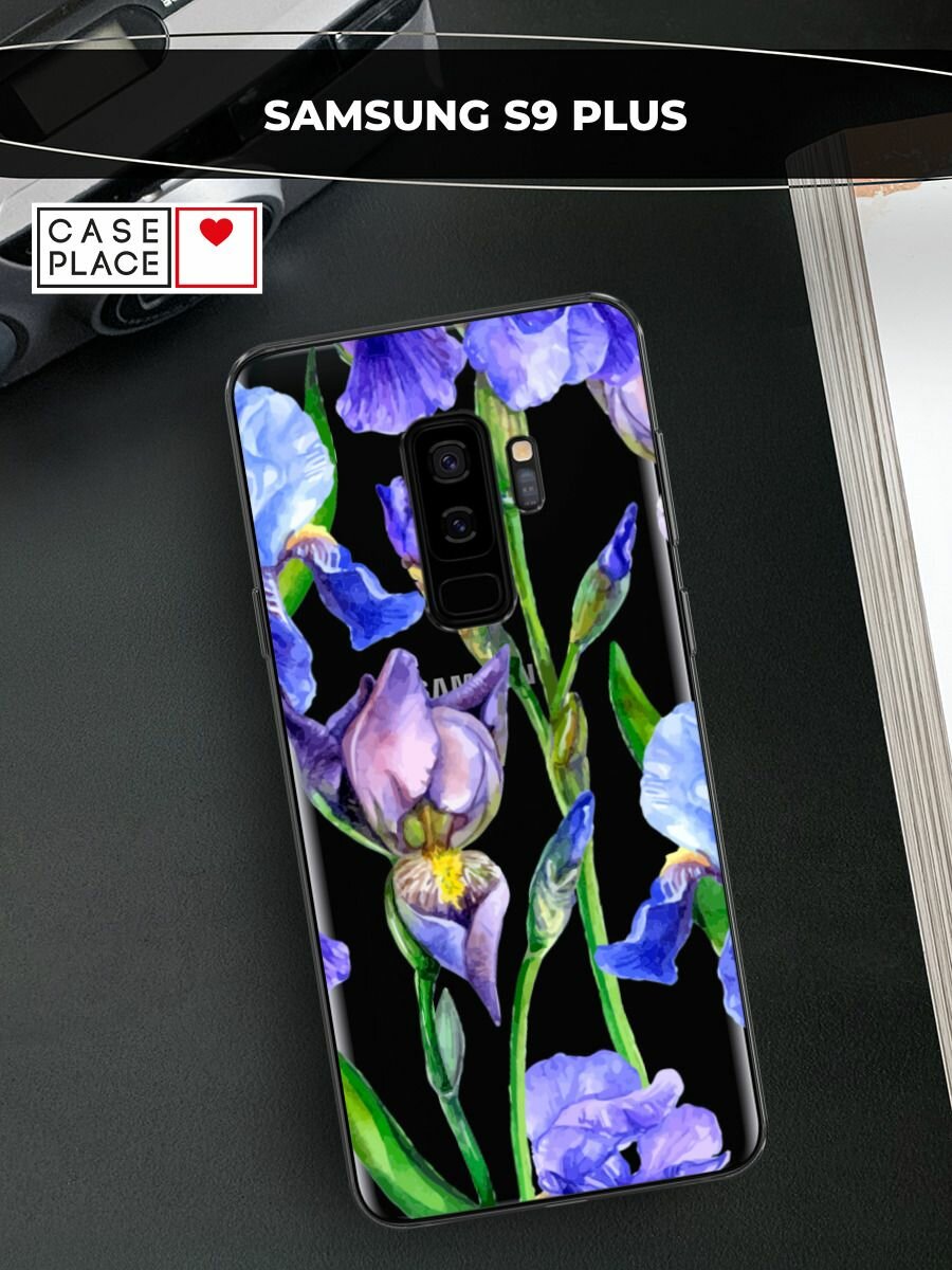 Чехол на Samsung Galaxy S9 + / Самсунг Галакси С9 Плюс с принтом "Синие ирисы", прозрачный
