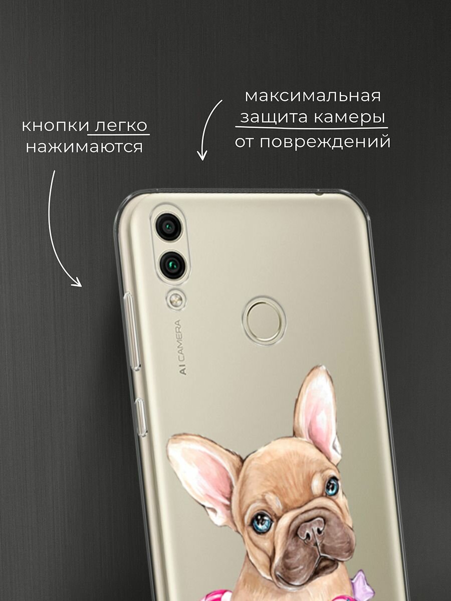 Чехол на Honor 8C / Хонор 8С с принтом "Бульдог и сладости", прозрачный — фото 1
