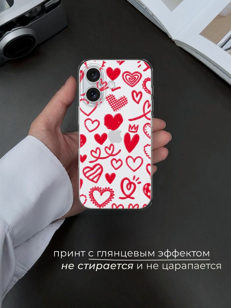 Чехол на Apple iPhone 16 / Айфон 16 с принтом "Разные сердечки" — фото 1