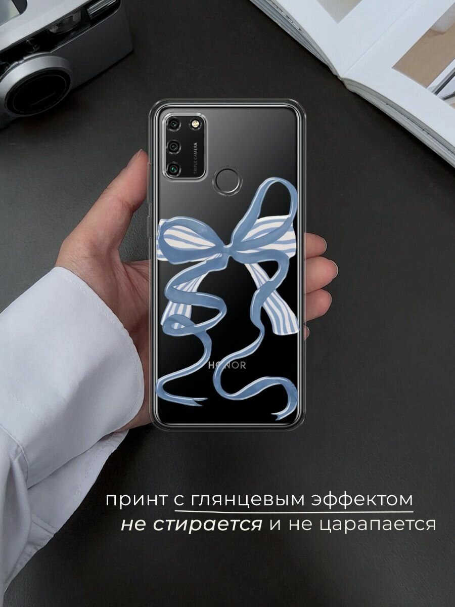 Чехол на Honor 9A / Хонор 9А с принтом "Полосатый голубой бант 2" — фото 1